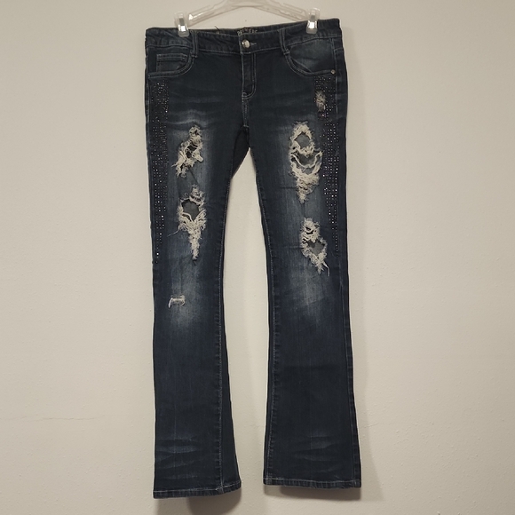 Premier | Jeans | Premier Blue Flare Wide Leg Jeans With Distressed ...